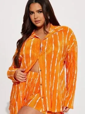 Fashion Nova | Swim | Plus Size Orange Striped Swim Coverup Set | Poshmark